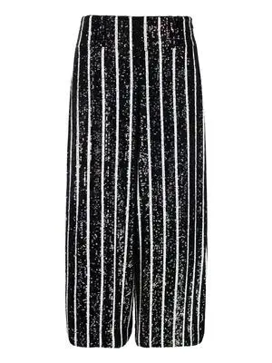 Balmain Sequin-embellished Wide-leg Trousers - Black