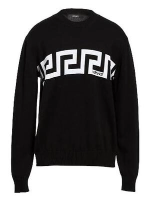 Versace VERSACE Navy Cotton, Viscose & Polyester Two-Tone Crewneck Sweater Black