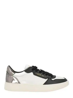 REPLAY Leather & Metallic Low Top Sneakers - White