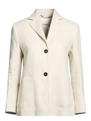 Max Mara S MAX MARA Single-Breasted Linen Blazer Grey
