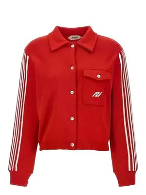 AUTRY Button-up Cardigan With Side-stripe Detailing - Red