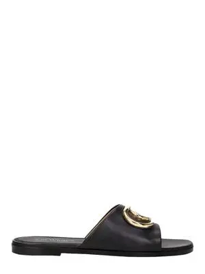 Off-White Logo-Plaque Leather Flat Sandals Black