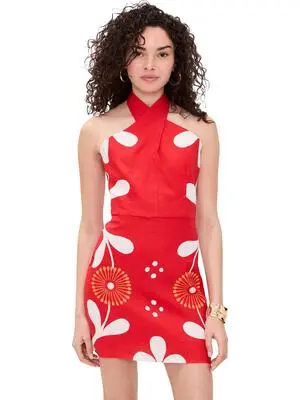 CALA DE LA CRUZ Floral Print Halterneck Mini Dress - Giardinocarmin
