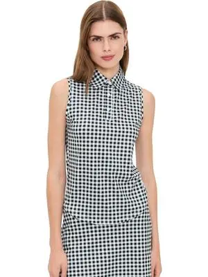 RHONE Rhone Sleeveless Gingham Check Polo Top