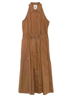 SEMICOUTURE Myrtie Ladder-stitch Belted Dress - Brown
