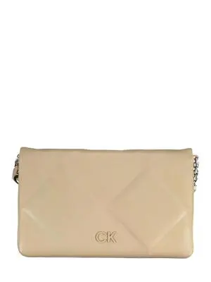 Calvin Klein Quilted Shoulder Bag With Logo Lettering Neutrals