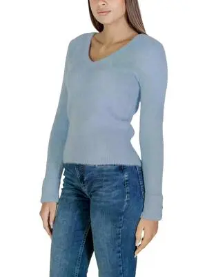 MORGAN Ribbed V-neck Sweater - Blue
