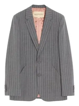 Valentino Garavani Single-breasted Jacket In Pinstripe Wool - Grey