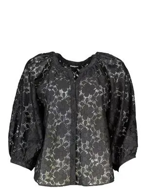 Desigual Floral Lace Puff-sleeve Blouse - Black