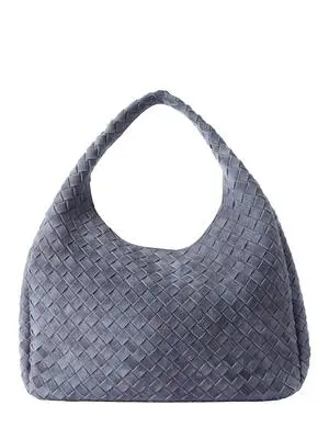 Bottega Veneta Campana Large Intrecciato Suede Shoulder Bag Blue