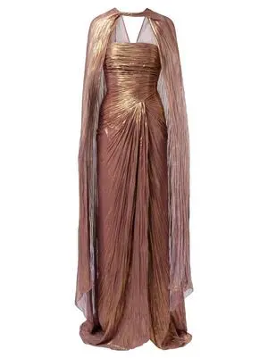 MARMAR HALIM Pleated Taffeta Bustier Gown And Cape Set - Gold