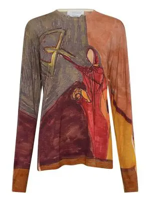 Gabriela Hearst Isaro Printed Cashmere Jersey Long Sleeve T-shirt - Multicolor