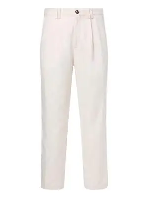 Brunello Cucinelli Cotton And Linen Canvas Straight Leg Trousers - White