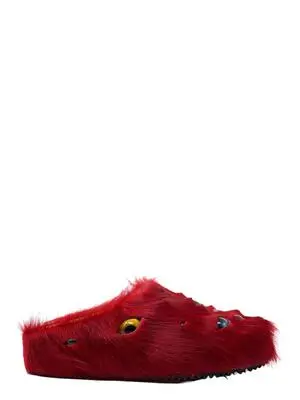 ESENES WORLDWIDE Eyeball Mules In Pony Hair - Red