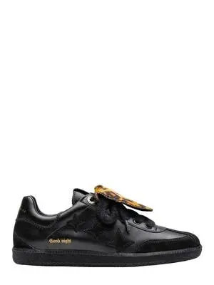 DUKE + DEXTER DUKE + DEXTER Plus Duke Black Leather And Suede Sneakers With Detachable Leopard Print Pony Hair Tongues Black