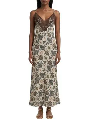BAZAR DELUXE Printed Lace Trim Maxi Dress - Multicolor