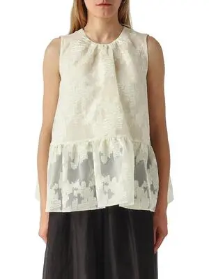 MEIMEIJ Sleeveless Embroidered Peplum Top - White