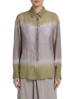 ROBERTO COLLINA Printed Cotton And Silk Shirt - Mud