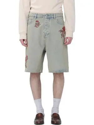 Drole De Monsieur Embroidered Cotton Denim Bermuda Shorts - Beige