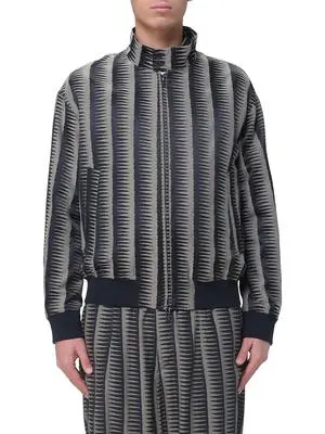 Emporio Armani Geometric Pattern Cotton Blend Bomber Jacket - Black