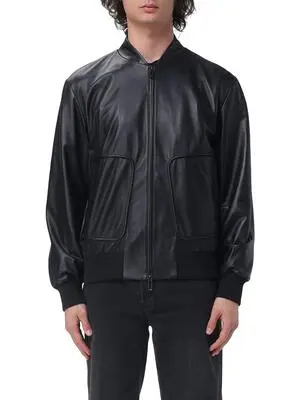 Emporio Armani Leather Bomber Jacket - Black