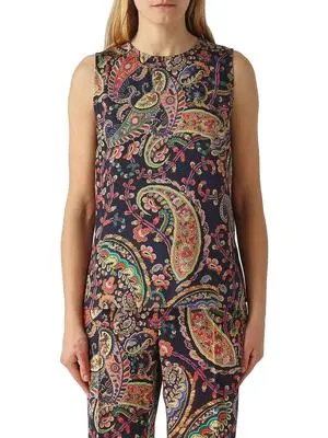 Etro Paisley Print Sleeveless Top - Navy
