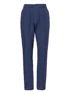 Emporio Armani Straight-leg Mid-rise Linen Trousers - Outer Space