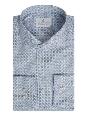 EMANUEL BERG Modern Fit Luxury Cotton Dobby Dress Shirt - Medium Blue