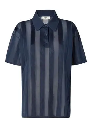 Fendi Pequin Striped Silk And Cotton Polo Shirt - Blue
