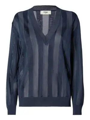 Fendi Striped Silk And Cotton Jumper Blue