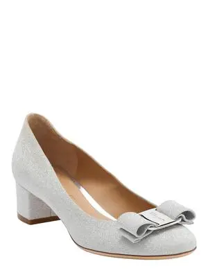 FERRAGAMO Vara Bow Glitter Pumps - Argento