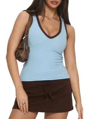 Princess Polly Baseline V-neck Rib Tank - Blue/brown