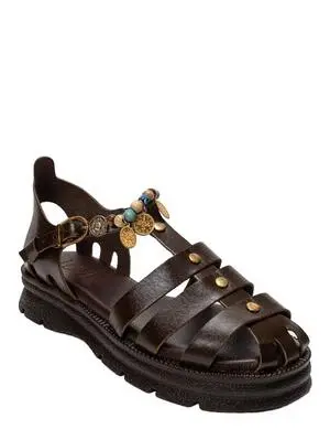 FOREVER & ALWAYS SHOES Solis Leather Beaded Sandal - Brown