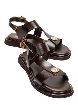 FOREVER & ALWAYS SHOES Leather Buckle Sandal - Brown
