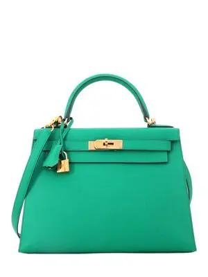 HERMÈS Kelly Handbag Green Epsom With Gold Hardware 28