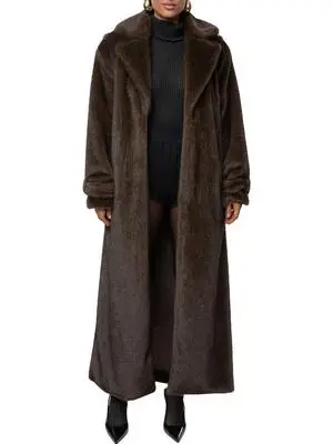 JLUXLABEL JLUXLABEL Uptown Belted Faux Fur Longline Coat