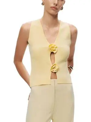 NOCTURNE Floral Cut-out Knit Top - Yellow