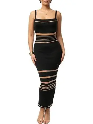 JLUXLABEL Ribbed Stripe Maxi Dress - Black