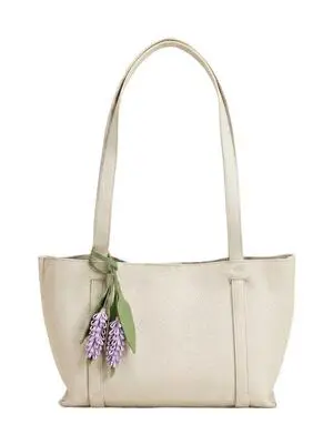 MODENAIRE Pebbled Leather Tote Bag With Removable Pouch And Charm - Cream