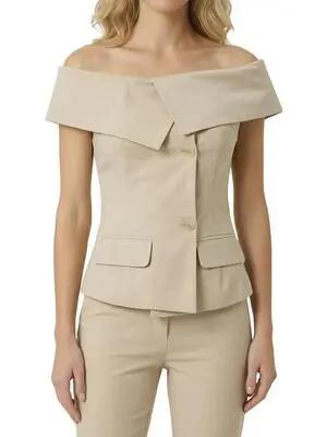 MODENAIRE Off-shoulder Button-front Top - Beige