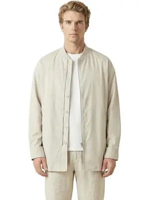 MODENAIRE Stand Collar Long Sleeve Jacket - Light Beige