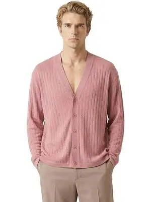 MODENAIRE Ribbed Knit Cardigan - Dusty Rose