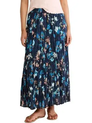 NZ BY NIC AND ZOE Floral Cotton Crinkle Maxi Skirt - Indigo Multi