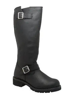 RIDETECS 16" Engineer Biker Boots With Zipper - Black