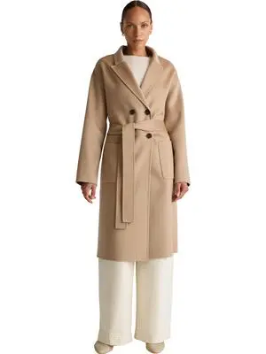 Quince Quince 100% Mongolian Cashmere Double-Faced Double-Breasted Wrap Coat Camel