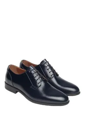 NEROGIARDINI Plain Toe Leather Derby - Navy