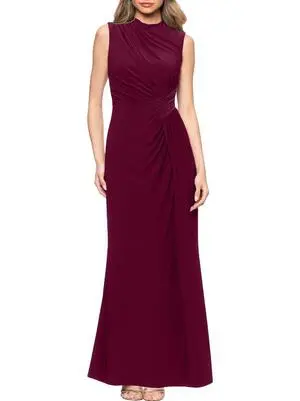 Betsy & Adam Ruched Knit Gown - Wine
