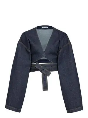 Alaïa Cut-out Cropped Denim Jacket - Blue