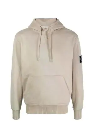 Calvin Klein Logo-patch Long-sleeve Hoodie - Neutrals