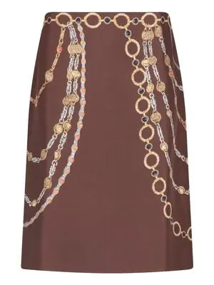 Gucci Printed Silk Midi Skirt - Brown